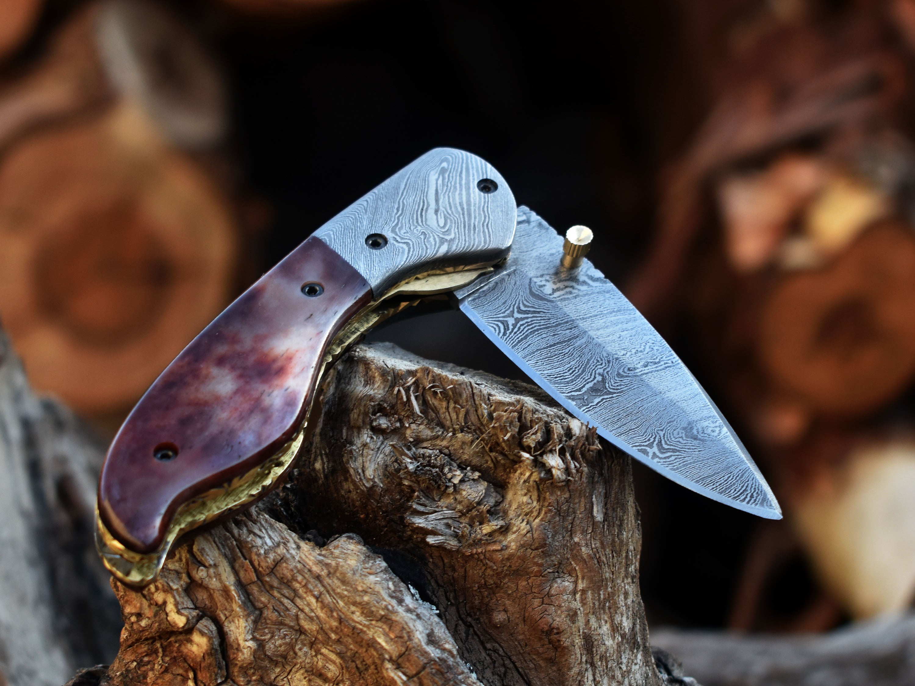 Beautiful Damascus Pocket knife with Damascus Handle & Blade, Folding ...