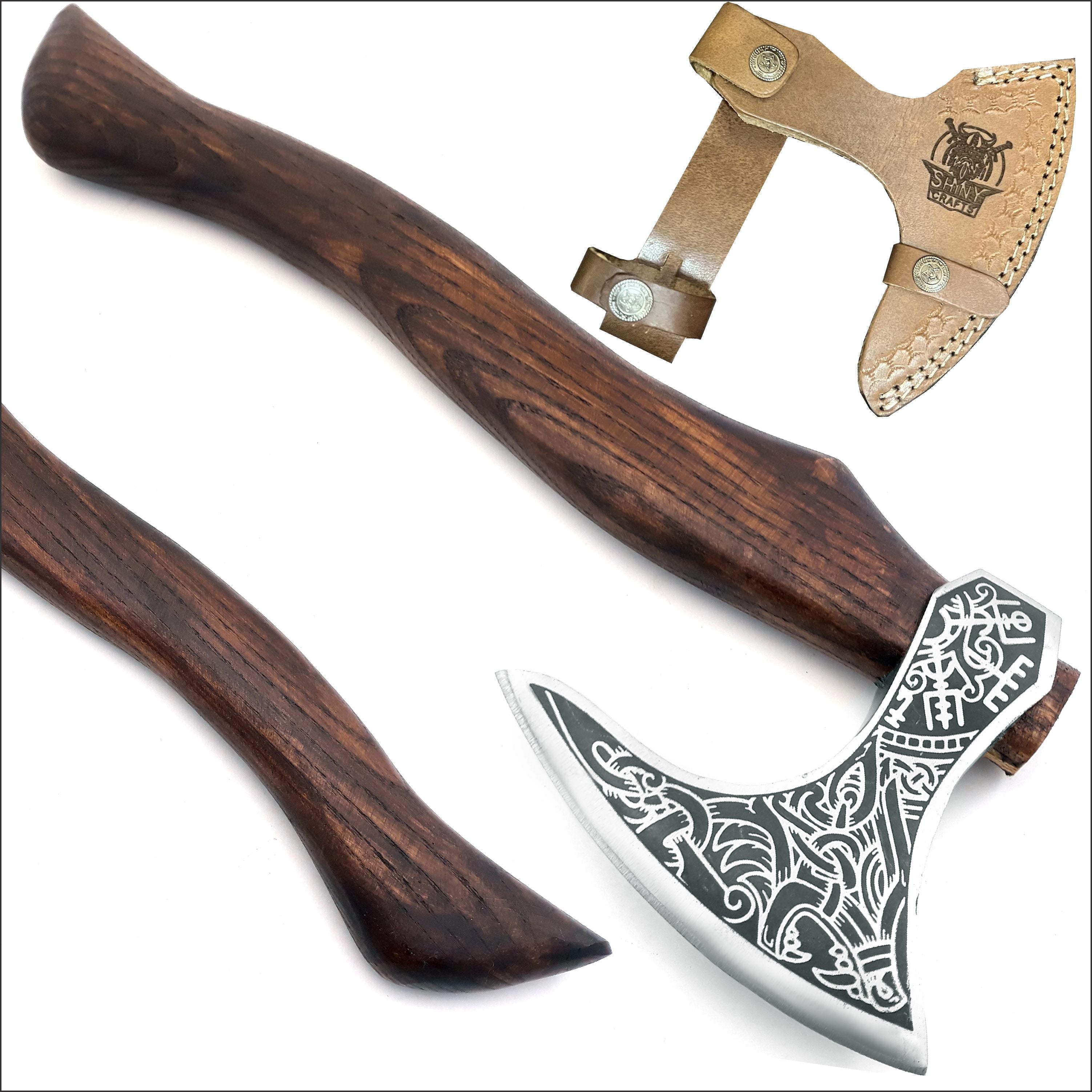 Handmade Valhalla Wolf & Vegvisir Axe, Viking Axe,Valentine's Day Gift ...